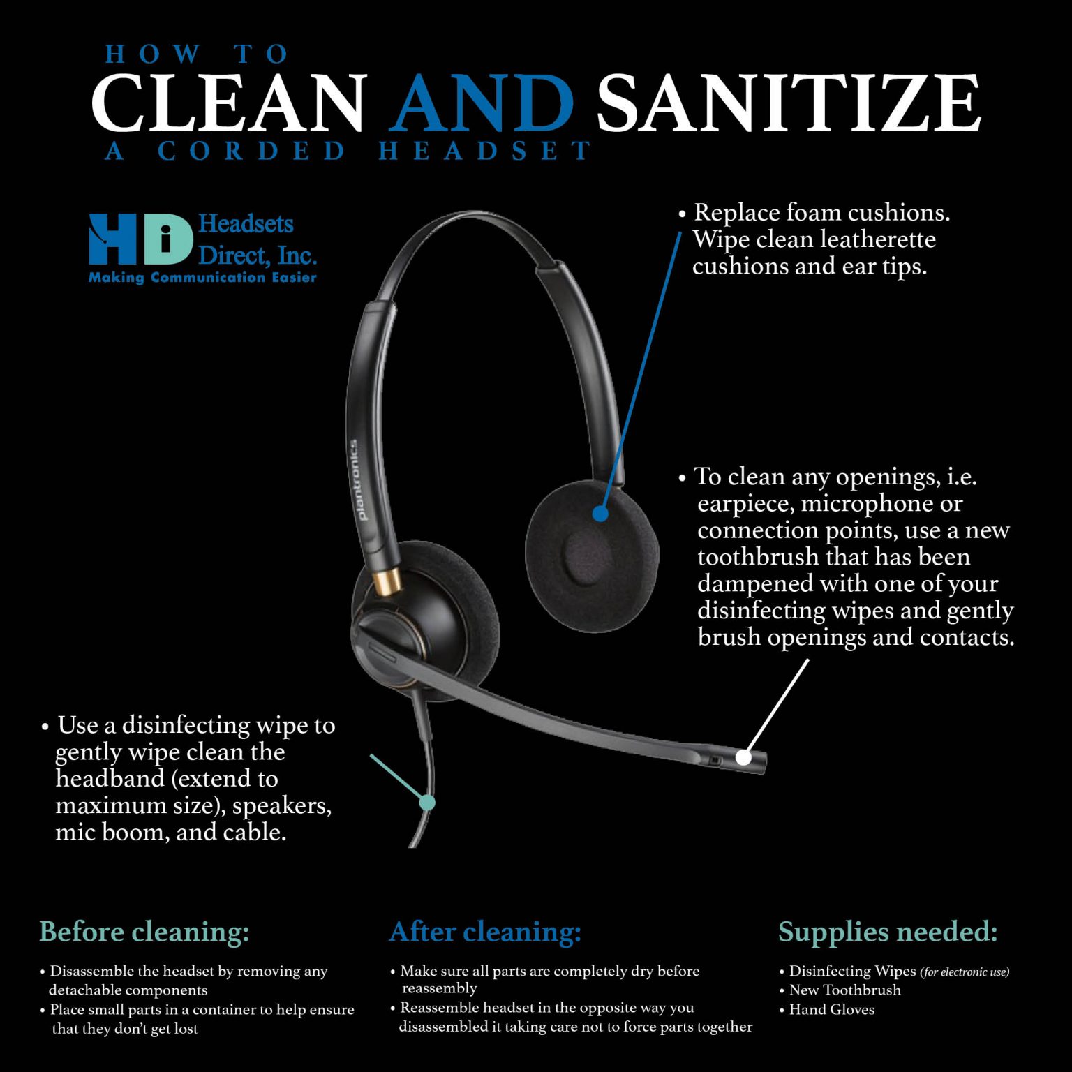Infographic: How To Clean Corded And Wireless Headsets